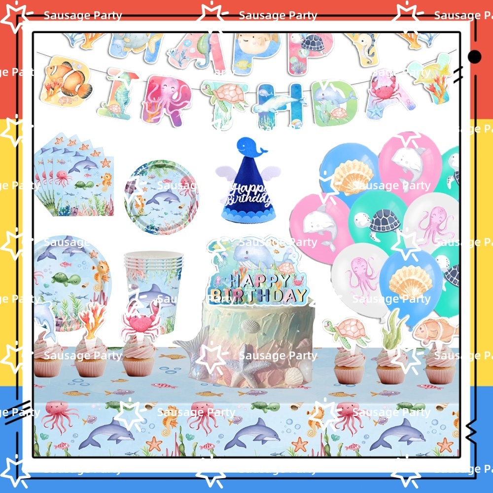New ocean animal birthday banner balloon set ocean animal theme ...