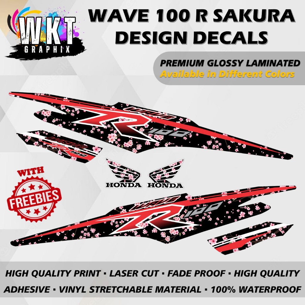 HONDA WAVE 100 R SAKURA DESIGN DECALS STICKER (WATERPROOF, LAMINATED ...