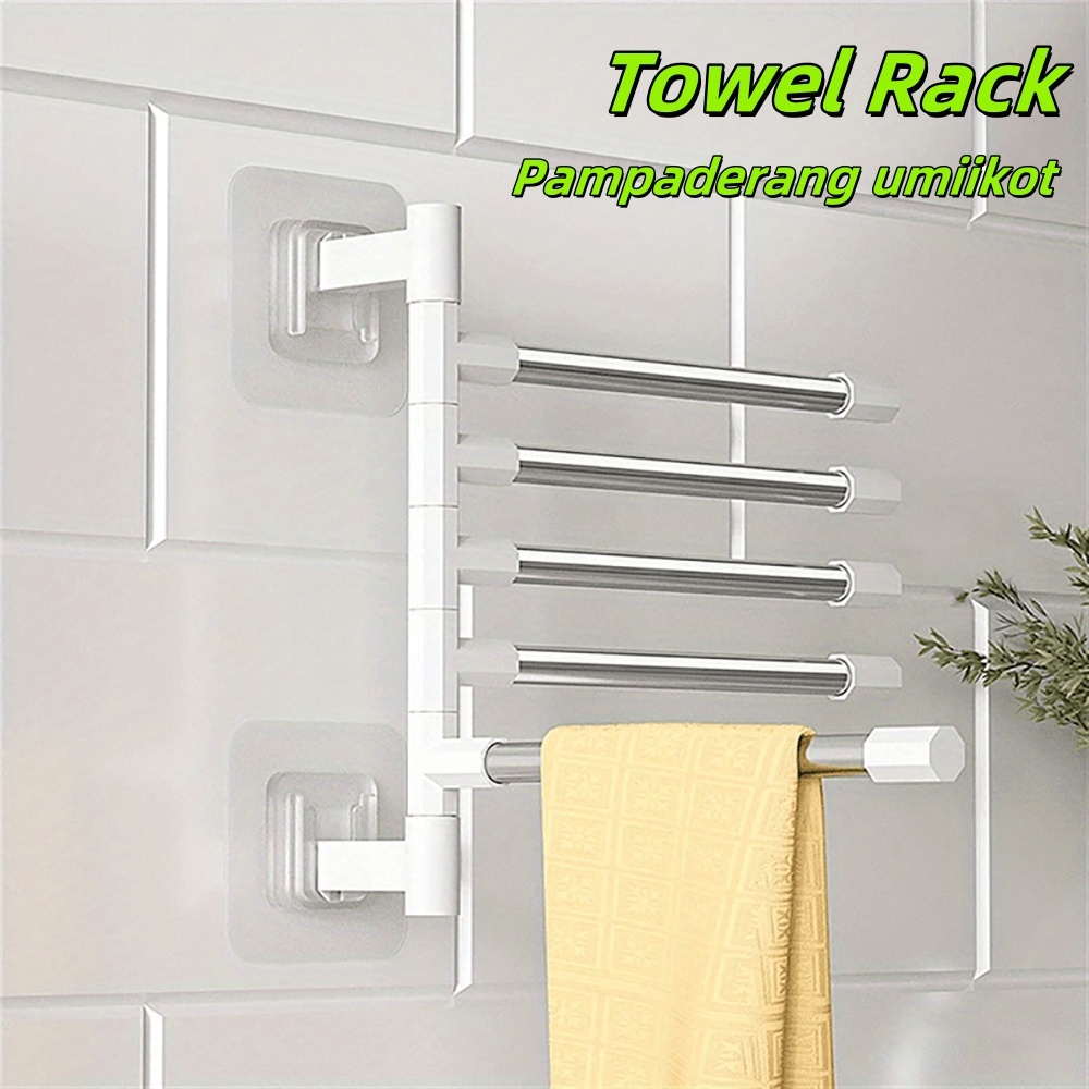 5 Bar Rotating Towel Rack Wall-mounted Bathroom Towel Storage Rack ...