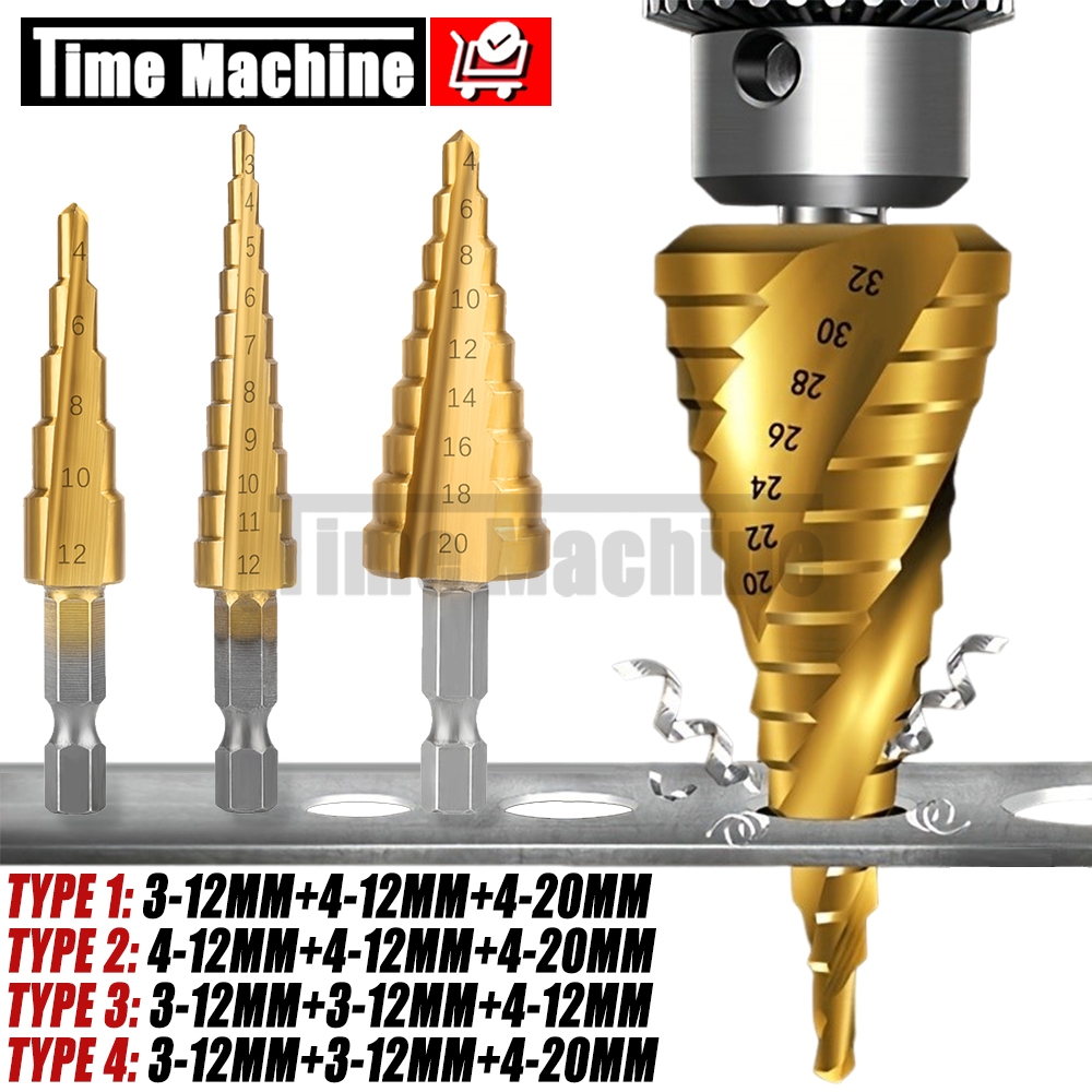 3pcs/Set Hss Titanium Step Drill Bit Set With Hexagona - Sizes 3-12mm, 4-12mm, 4-20mm | Shopee ...