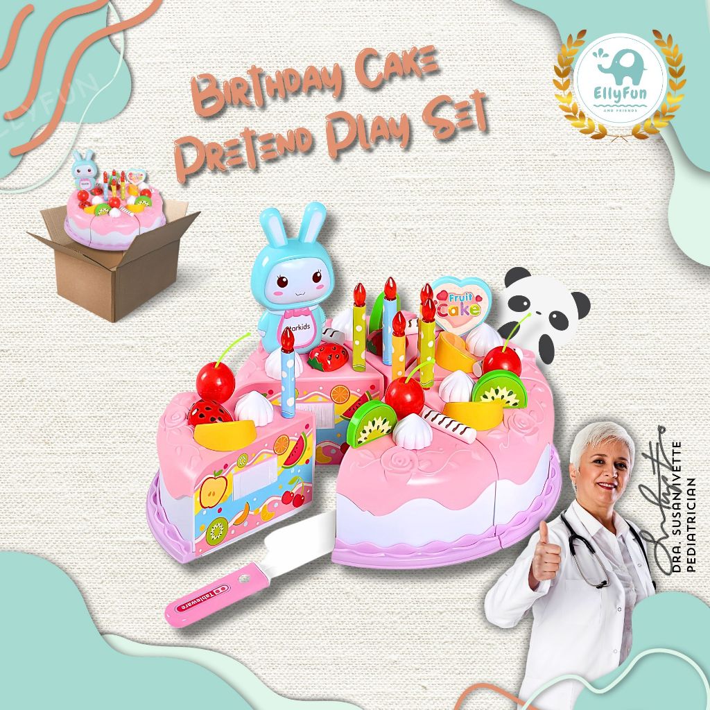 Ellyfun Kids Cake Cutting Toys Puzzle Pretend Play Slice Fun Birthday ...