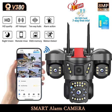 V380 PRO Three Lens CCTV Camera 8MP Outdoor Waterproof 4G Wifi PTZ ...