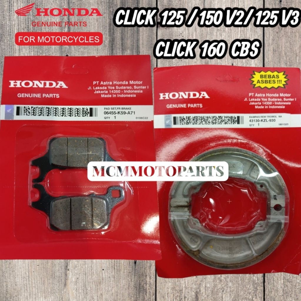 Honda Click Brake Pad brake shoe Kit Set Front and Rear Genuine Parts ...