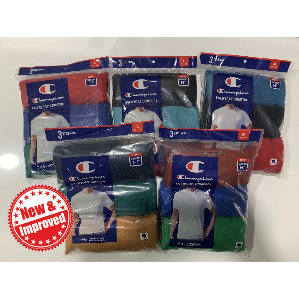 CHAMPION 3 Pcs Assorted Color V-Neck/Round-Neck Cotton T-Shirts ...