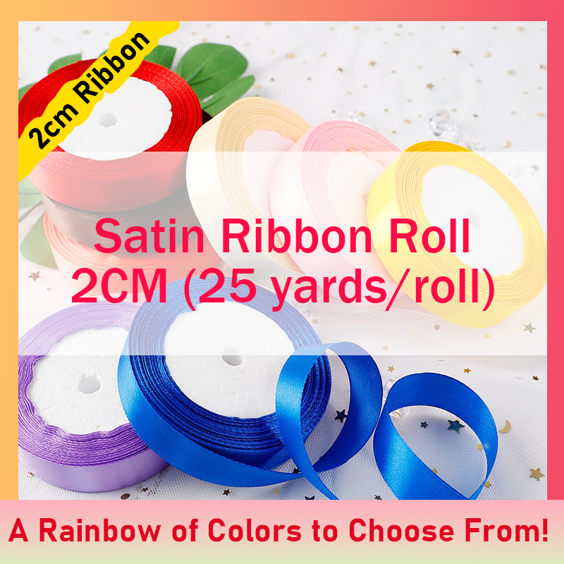 (25 yards/roll) 2cm Satin Ribbon Wholesale Gift Packing Christmas ...