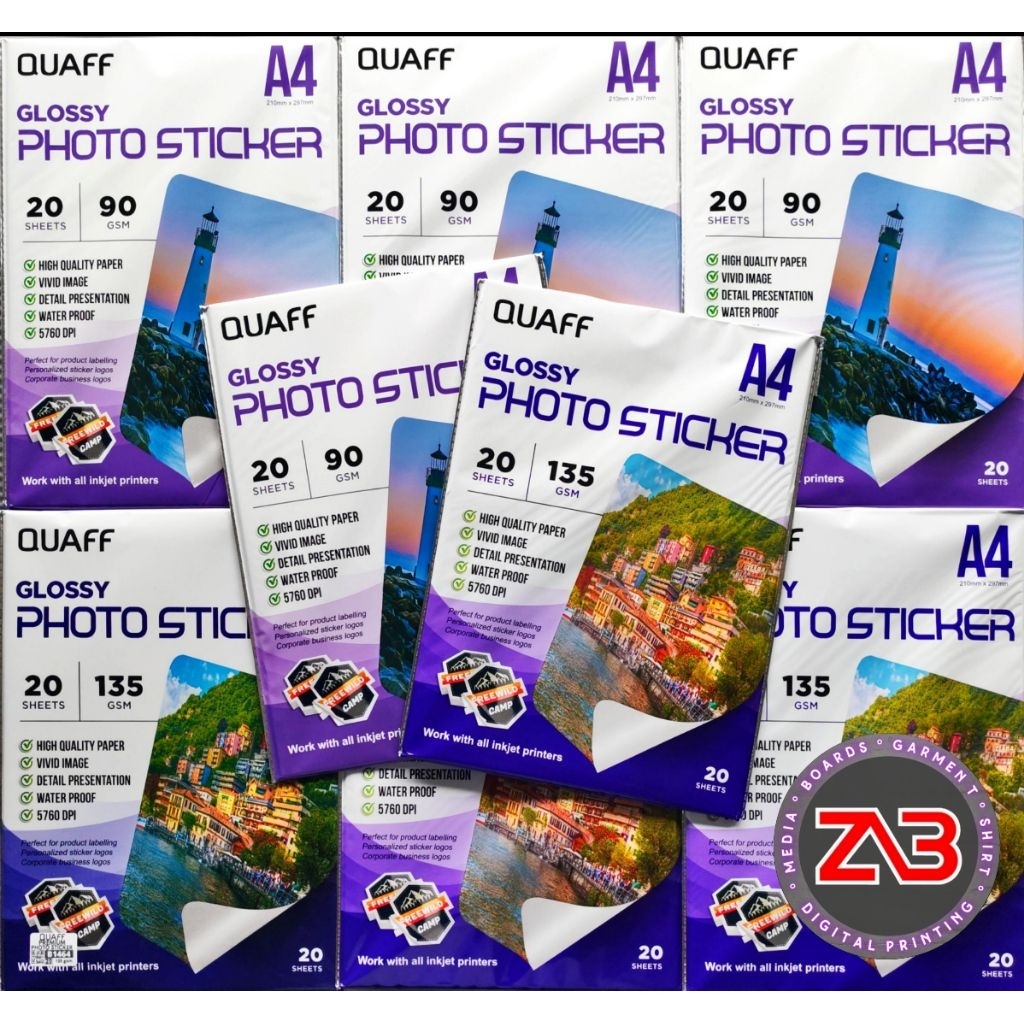 QUAFF Glossy Photo Sticker Paper 135/90 GSM A4 Size 20Sheets | Shopee ...