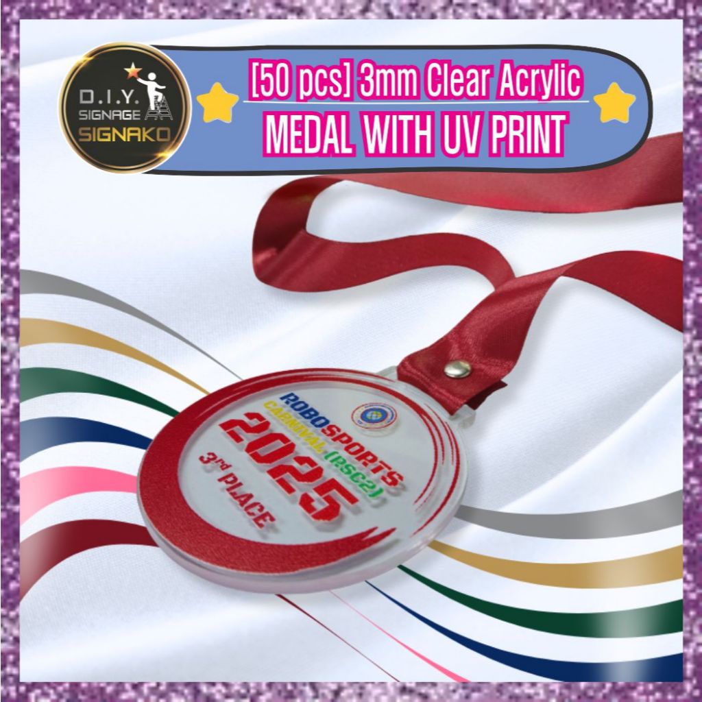 50Pcs) Customized Medal w/ UV Direct Print on 3mm Clear Acrylic w ...