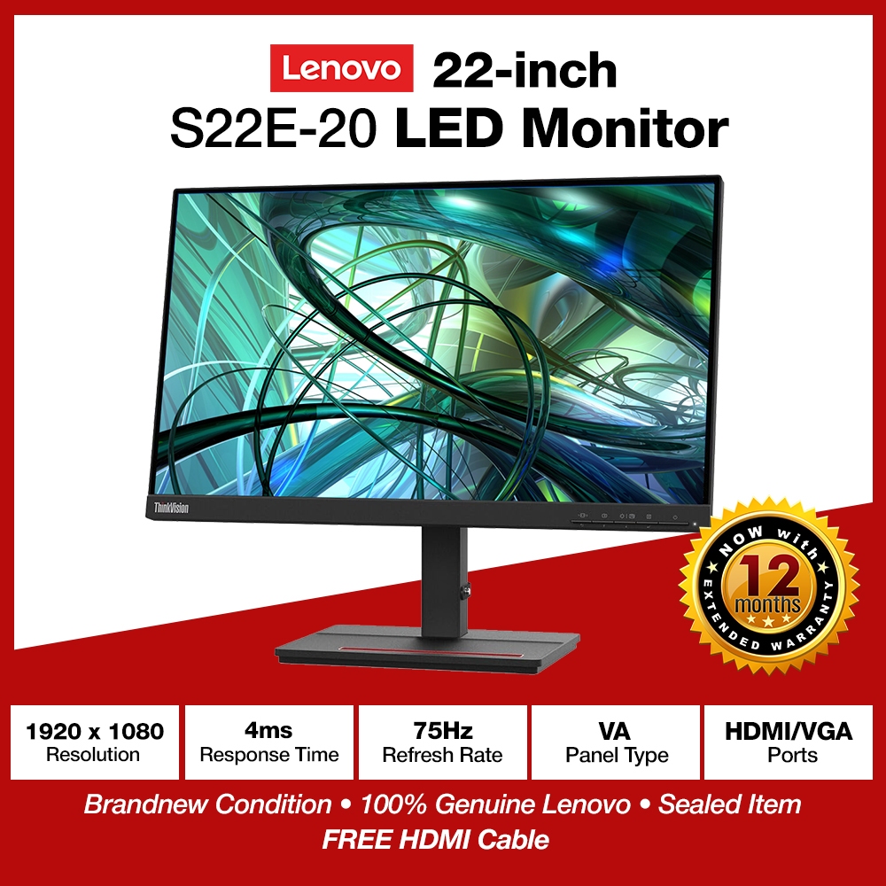 LENOVO ThinkVision S22E-20 22inch LED Wide Monitor - 1920x1080 FHD ...