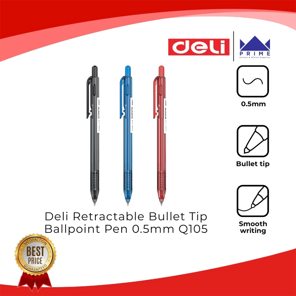 Deli Q105 Retractable Bullet Tip Ballpoint Pen 0.5mm | Shopee Philippines