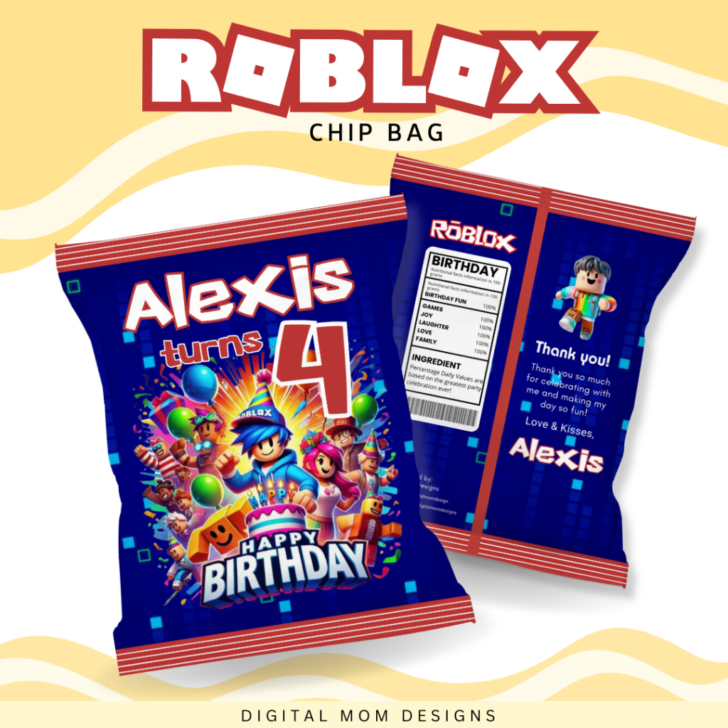 Roblox Boy Custom Chip Bag Wrapper – Personalized Party Souvenir | Loot ...