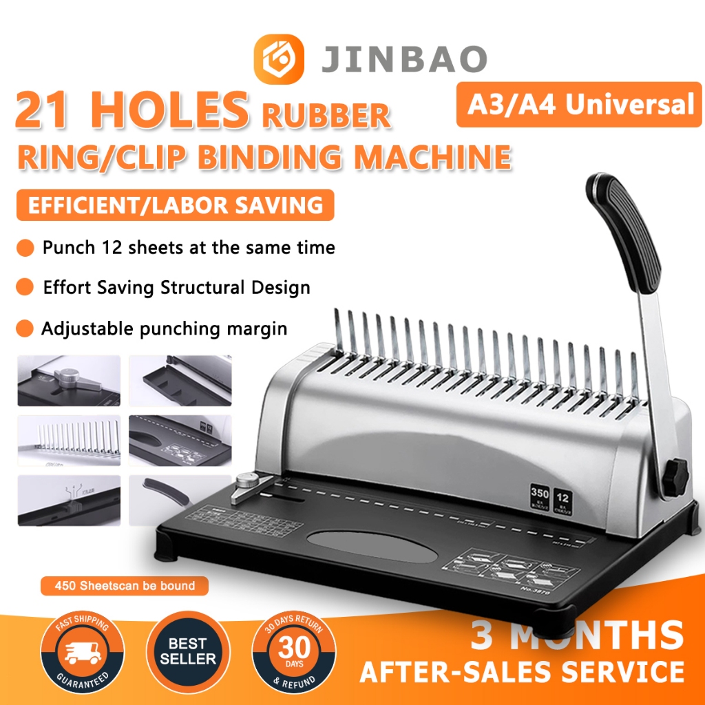 Ring/Comb Binding Machine 12 Punched Sheets Silver Office A3/A4 Size ...