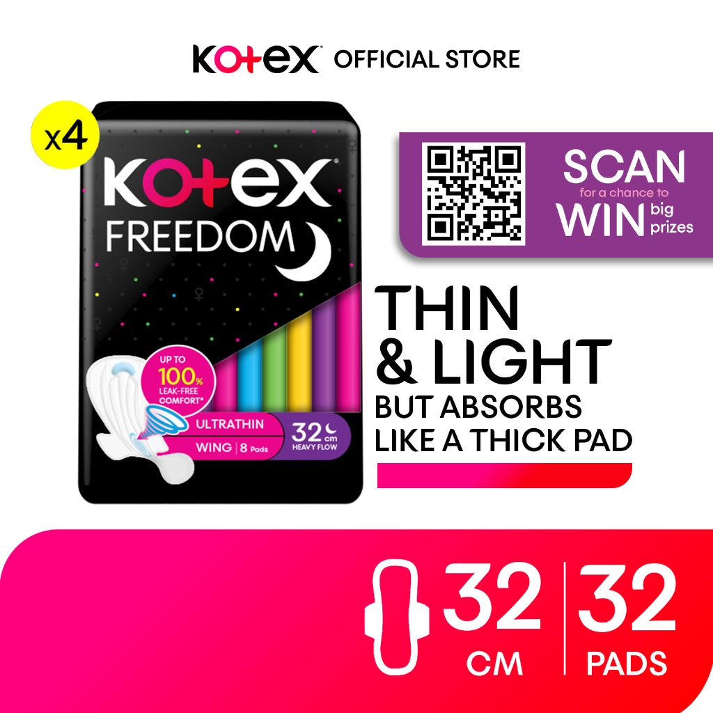 Kotex Freedom Ultrathin Sanitary Napkins 32cm - 8 Pads x 4 Packs (32 ...