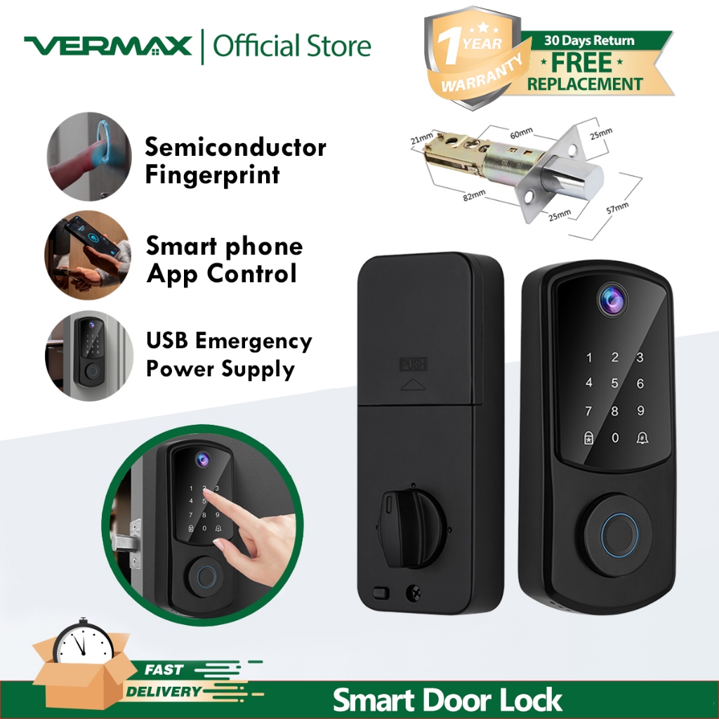 Vermax Smart Door Lock Electronic Lock APP Unlock USB Emergency Power ...