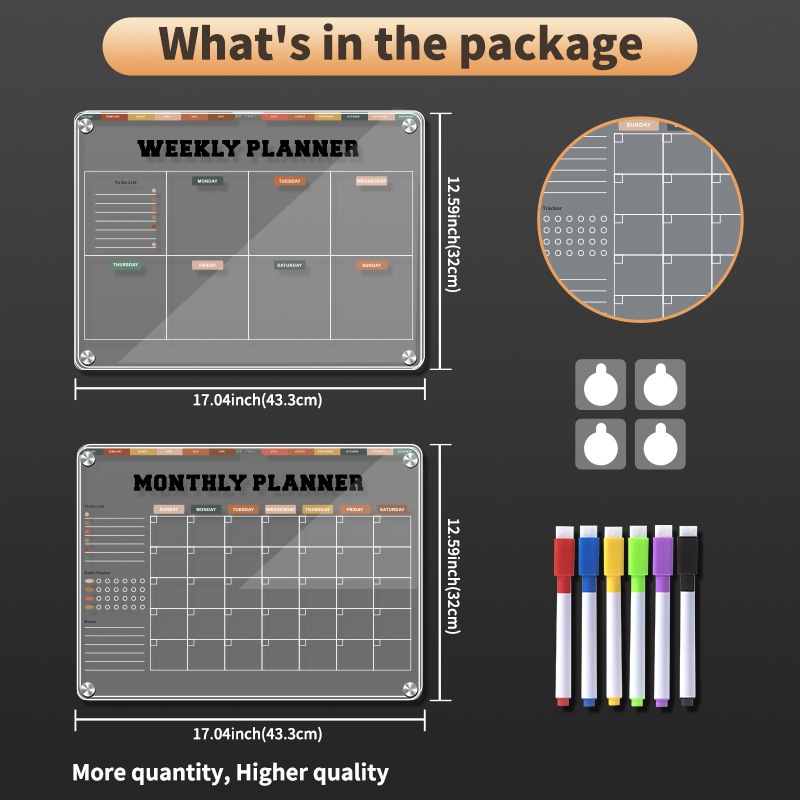 Clear Acrylic Magnetic Dry Erase Board with Monthly & Weekly Planner ...