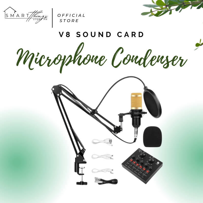 V8 Sound Card Microphone Kit with Arm Stand & Pop Filter for Podcasting ...