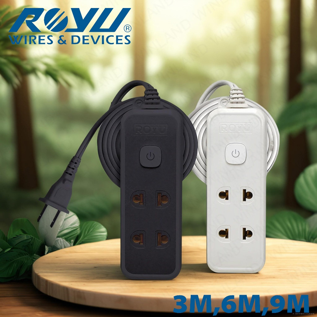 Royu by Winland 2+1 Gang 3M, 6M, 9M Extension Cord w/ Push Button ...