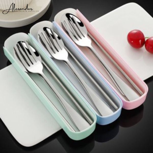 (Alexander) Stainless Steel 3In1 Fork Spoon and Chopsticks Portable ...