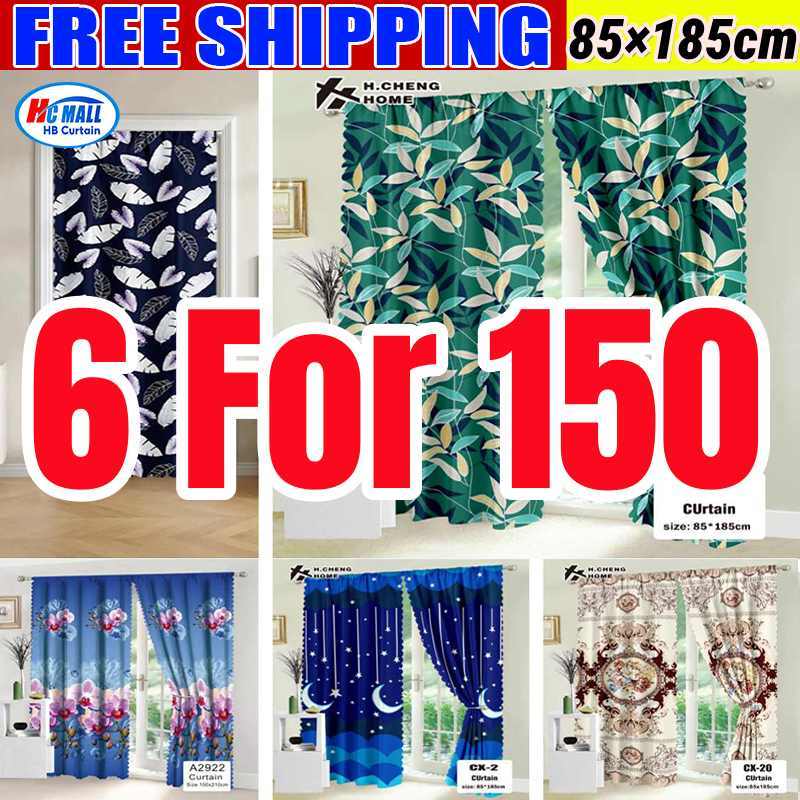 HB Elegant Curtain For Windows 6Pcs For 150 Makapal 85×185cm 3 In 1 ...