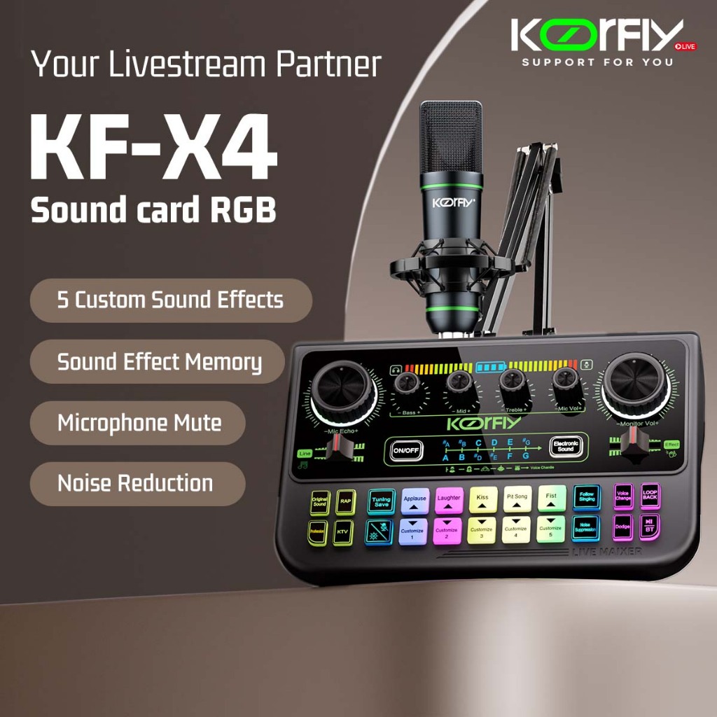 KOORFLY KFX4 Live Sound Card Portable Voice Changer Device Audio Mixer ...