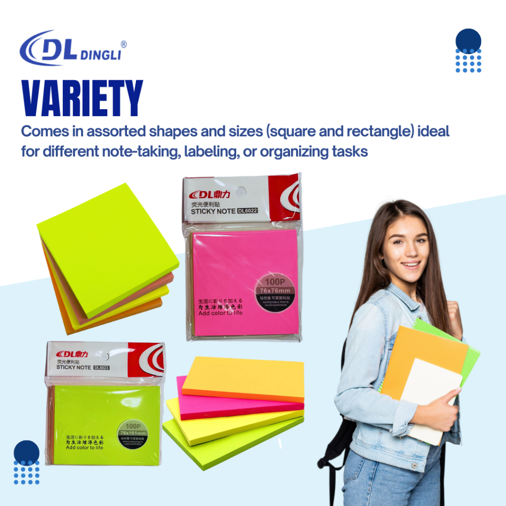 DingLi Square and Rectangle Sticky Notes in Assorted Colors for Office ...