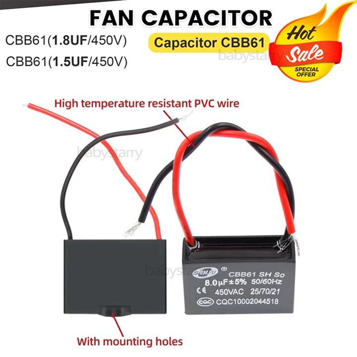 【READY STOCK】CBB61 Electric Fan Capacitor W/WIRE 1.5 uf & 2 uf 400v ...