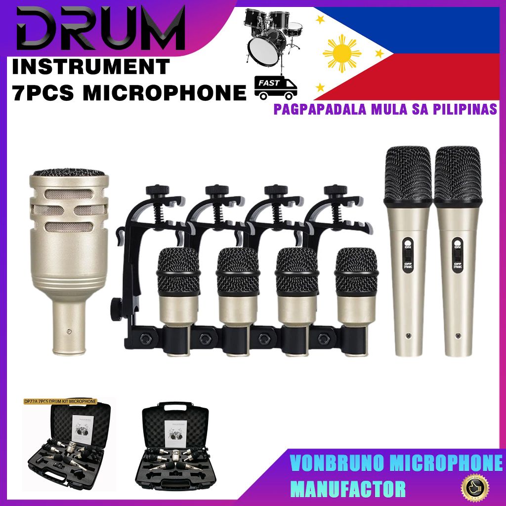 7PCS Golden Drum Kit Microphone Metal Jazz Drum Microphone With ...