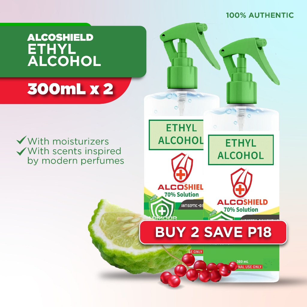 Alcoshield Green 70% Ethyl Alcohol 300ml x 2 | Shopee Philippines