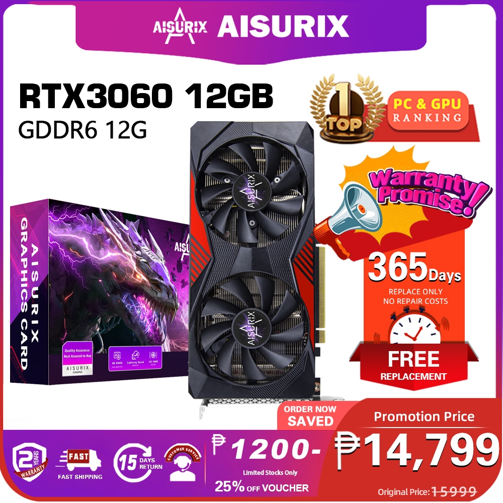 AISURIX RTX3060 12GB Graphics Card GPU NVIDIA Computer Video Card For Gaming Work Office ...