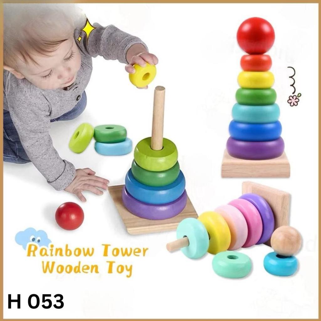 H053 Colorful Wooden Tower for Children Rainbow Tower Wooden Toy ...