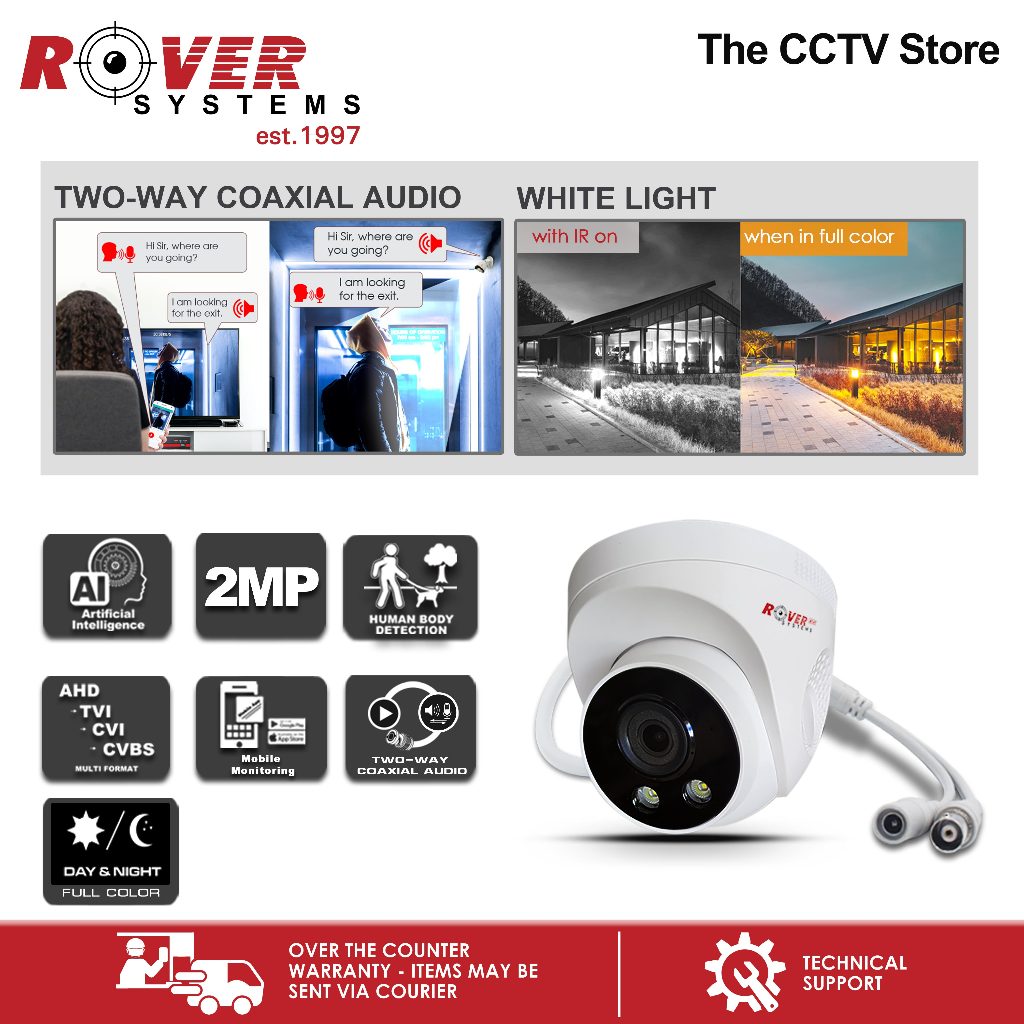 Rover Systems 2MP Dome FULL COLOR DUAL LIGHT Indoor CCTV Camera |2-WAY ...