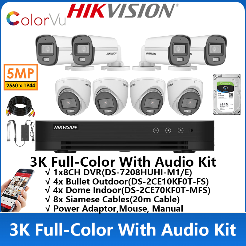 Hikvision 3K 5MP ColorVu Built-in Mic CCTV Camera Kit 5MP CCTV Support ...