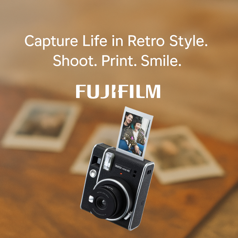 FUJIFILM Instax Mini 40 Instant Camera, Black, Vintage Design, Built-in ...