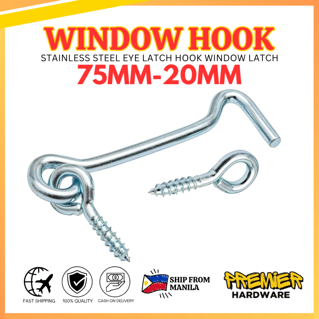 Window Door Hook Lock Stainless Steel 3 inch to 8 inch Safety Hook ...