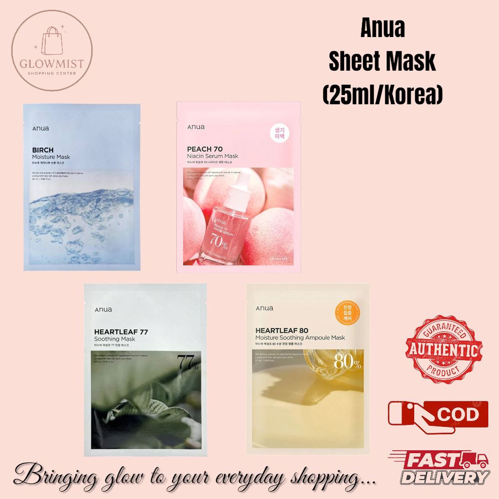 Anua Sheet Mask •Birch Moisture •Peach Niacin Serum •Heartleaf 77 ...