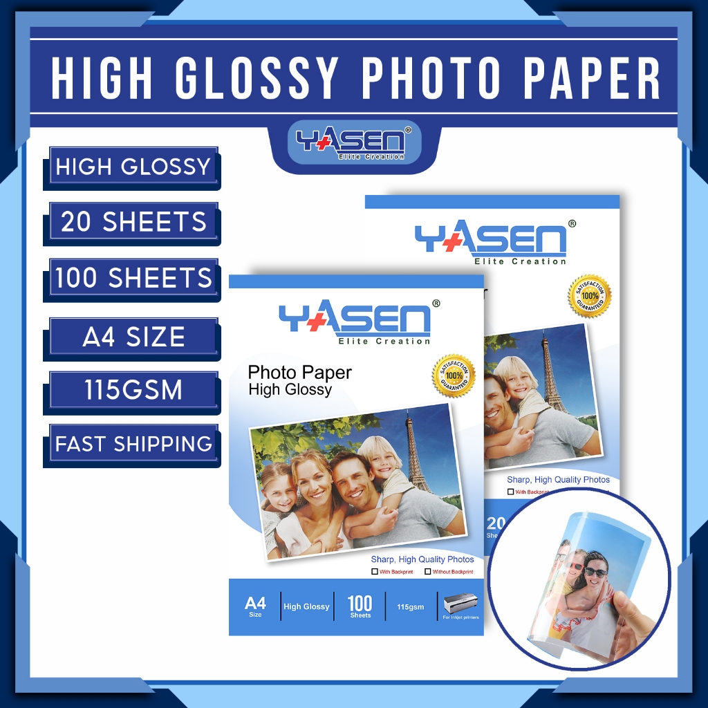 Yasen Glossy Photo Paper 115gsm-230gsm No Back Print A4 Size Photopaper ...