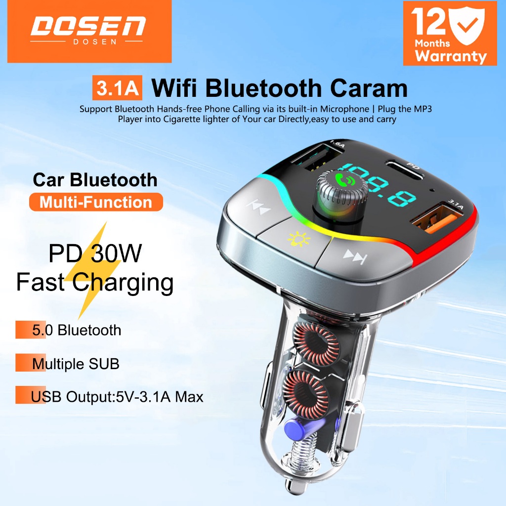 DOSEN Q8 Quick Charge 3.0 Car PD 30w Charger with FM Transmitter ...
