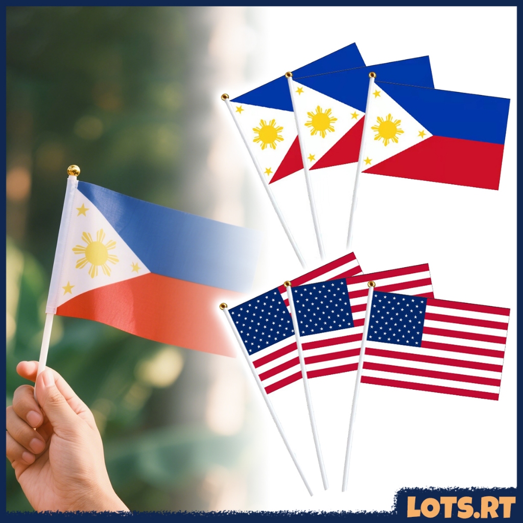 Set of 10 Philippine American Flag with Stick Mini Flaglets USA Hand ...