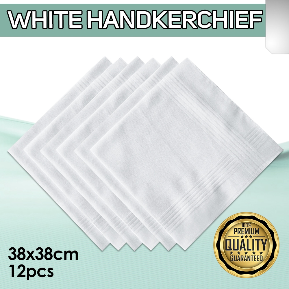 (38cm x 38cm) 12pcs Plain White Soft Cotton Handkerchief | Shopee ...