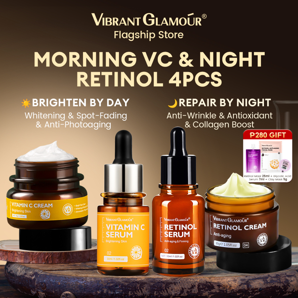 VIBRANT GLAMOUR Morning Vitamin C Night Retinol Multi-Acitve Ani-aging ...
