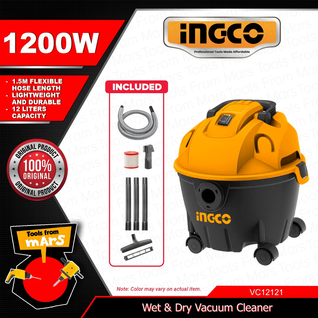 INGCO 1200W Wet & Dry Vacuum Cleaner 12L Capacity Household Cleaning ...