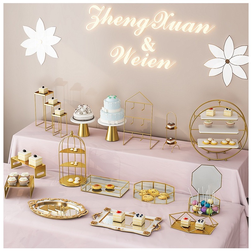 Round gold Cake Stand Cake Holder Dessert Stand plastic Plate For ...