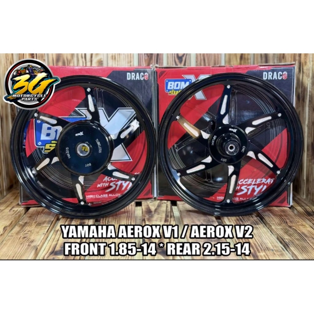 BOM X DRACO CNC MAGS 14s 6 SPOKES YAMAHA AEROX V1 / AEROX V2 (100% ...
