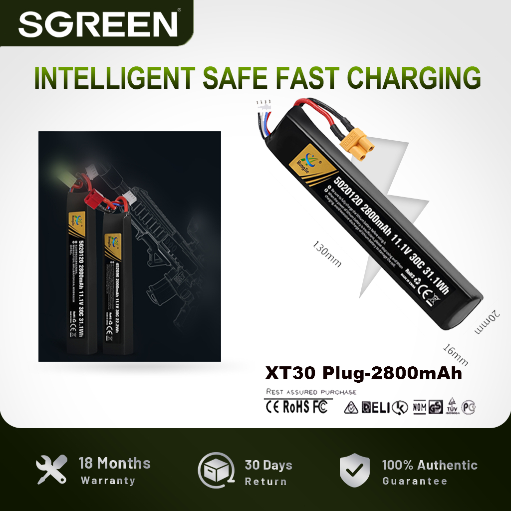 SGREEN Lithium Battery 11.1V 2800mAh 30C RC Lipo Battery Rechargeable ...
