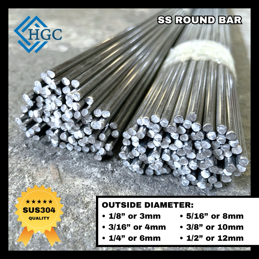Stainless 304 Round Bar / Shafting | 6mm, 8mm, 9.4mm, 12mm | 4FT CUT ...