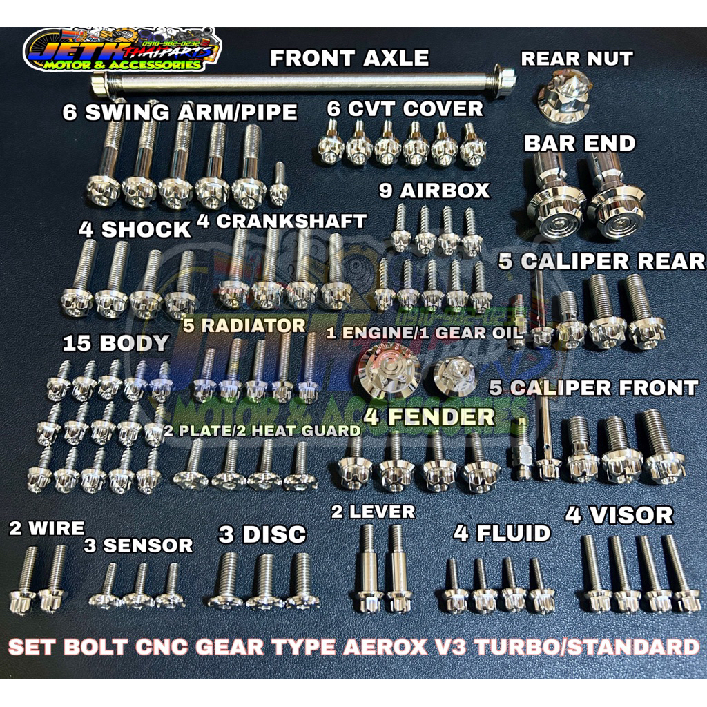 AEROX V3 SP VERSION/STANDARD SET BOLTS CNC GEAR TYPE SC SIAM BRAND ...