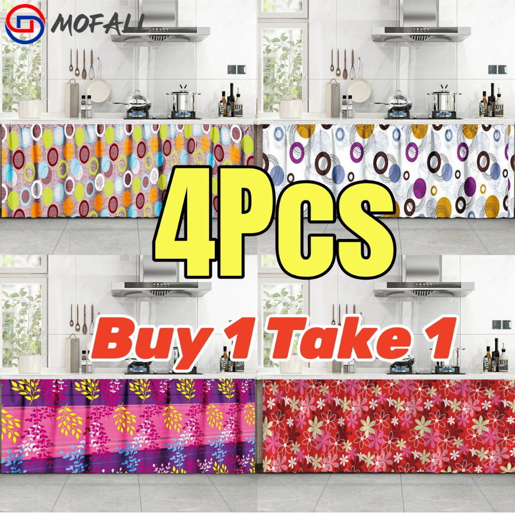 4PCS Kitchen Curtain Pang Lababo Waterproof Kitchen Short Curtain Under ...