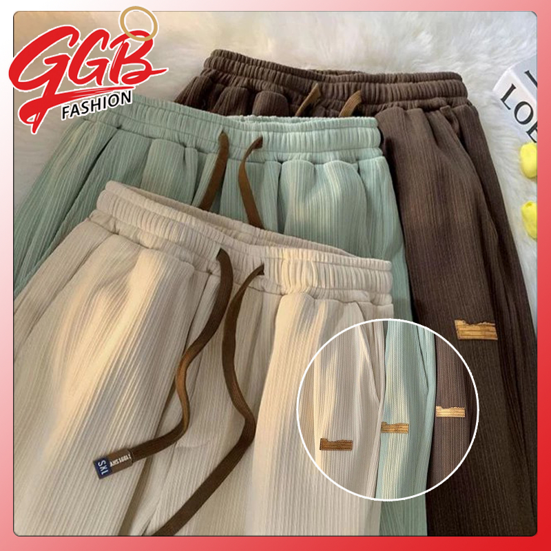 GGB Fashion striped breathable ice silk plain loose casual pants for ...