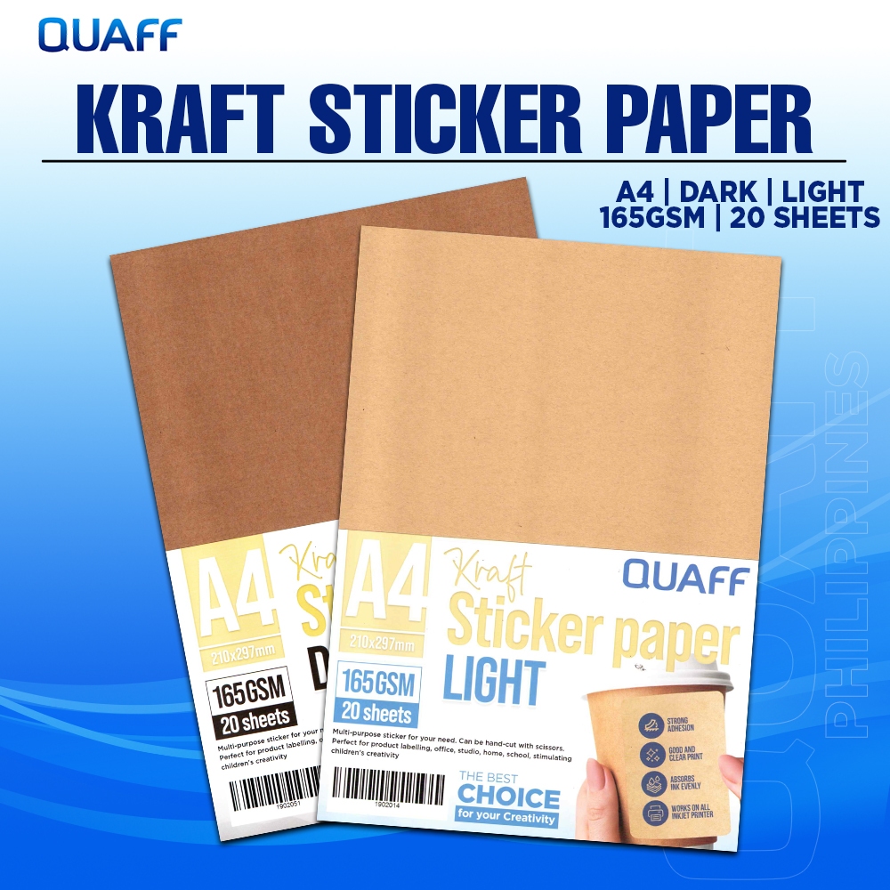 QUAFF 165gsm Kraft Sticker Paper A4 Dark/Light (20 sheets) | Shopee ...