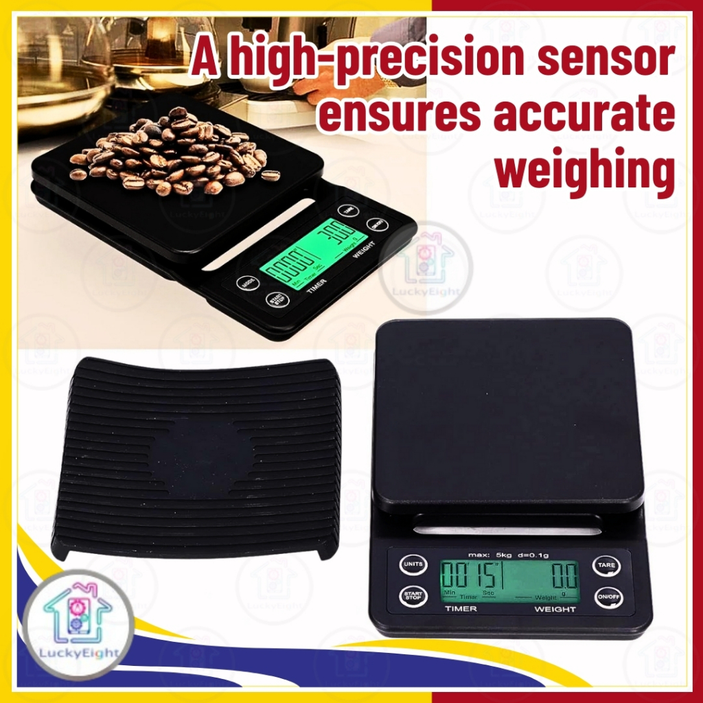5KG LCD Digital Backlight Scale With Timer High Precision LED Display ...