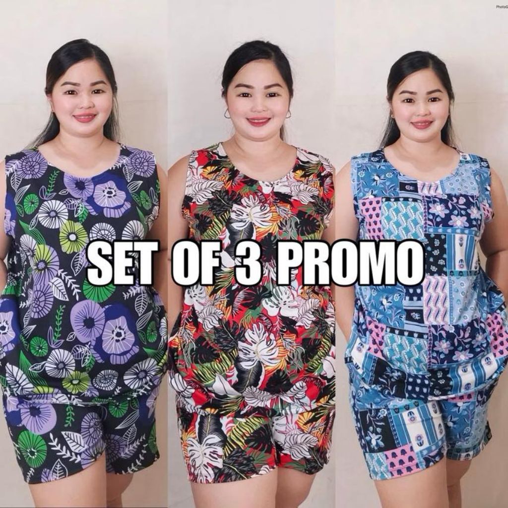 [ Set of 3 PCS ] Plus Size PAMBAHAY Terno Blouse and Short for Women ...